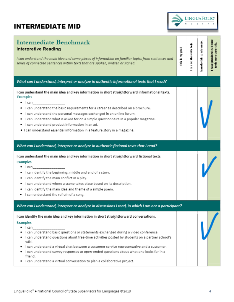 Can-Do Statement – Spanish Portfolio