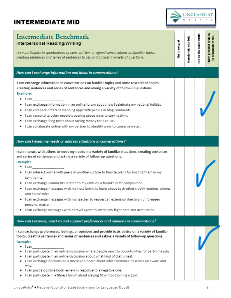 Can-Do Statement – Spanish Portfolio